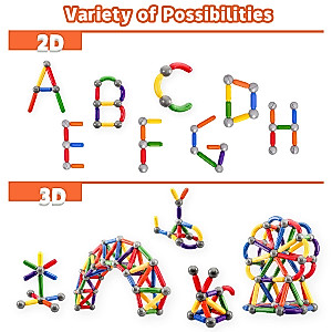 Bmag 46 PCS Magnetic Balls and Rods Set, Magnet Building Sticks Set, Building Blocks Tiles, STEM Stacking Toys for Kids,Juniors,Toddlers