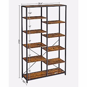 VASAGLE Bookshelf, 5 Tier Bookcase, Free-Standing Shelf, for Bedroom, Living Room, Office, Study, 11.8 x 39.4 x 66.9 Inches, Easy Assembly, Industrial Style, Rustic Brown and Black ULLS155B01