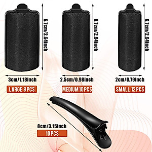 40 Pieces Sponge Hair Rollers Satin Rollers for Black Hair, Silk Rollers Foam hair Rollers Hair Curlers with Duck Teeth Hair Clips for Hairdressing Styling (Black, Multi-size)