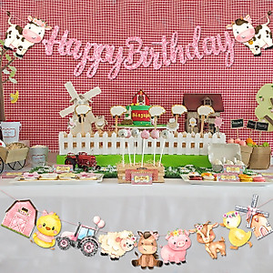 Farm Animal Happy Birthday Banner Farm Animals Birthday Party Decoration 2Pcs Barnyard Animals Banners Farm Themed Birthday Decorations for Animals Baby Shower Supplies