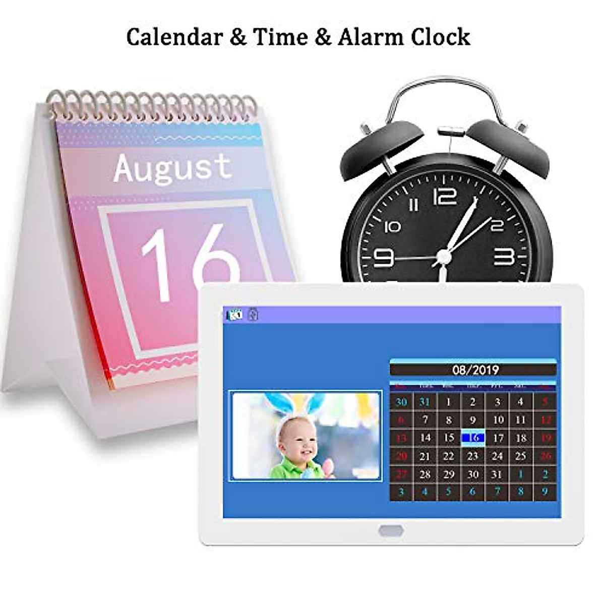 Digital Photo Frame with IPS Screen - 1280x800 Digital Picture Frame with 1080P Video, Music, Photo, Remote Control, Auto Rotate, Calendar, Time