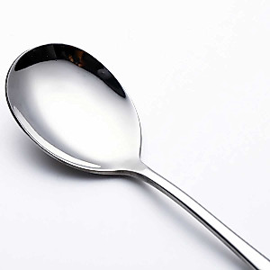 Goeielewe Pack of 2 Salad Spoon and Fork Salad Server Set, Stainless Steel Salad Serving Set, 7.7-Inch Serving Spoon and Fork Set for Salad, Gravies, Fruits, Soup or Pasta (Silver)