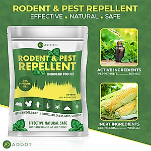 ADDOT Rodent Mouse Repellent Indoor - Powerful Pest Repeller for Mice, Squirrels, Bats, and More - 10 Pack, 30g Effective Peppermint Deterrent for Attic, Garage, RV, Basement, House, and Warehouse,
