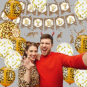 Civaner 25 Pieces Cheetah Happy Birthday Decorations Leopard Print Banner Leopard Balloons Leopard Print Plastic Tablecloth Cheetah Print Streamers for Boy Girl Baby Shower Supplies Decorations