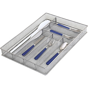 YBM Home Stainless Steel Silverware Tray Organizer for Kitchen Utensils, In-Drawer Cutlery Tray Mesh Utensil Drawer Organizer with 6 Compartments for Kitchen and Office