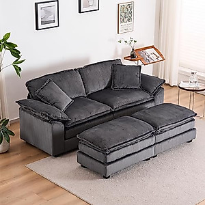 ERYE Oversized Loveseat Sectional Sofa Modern Deep Seat Reversible Chaises Couch with 2 Movable Ottomans and Pillows, Modular Corduroy Upholstered Sleeper Daybed for Living Room,Apartment,Office