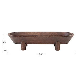 Bloomingville Mango Wood Footed Tray, Walnut Finish Bowl, Brown