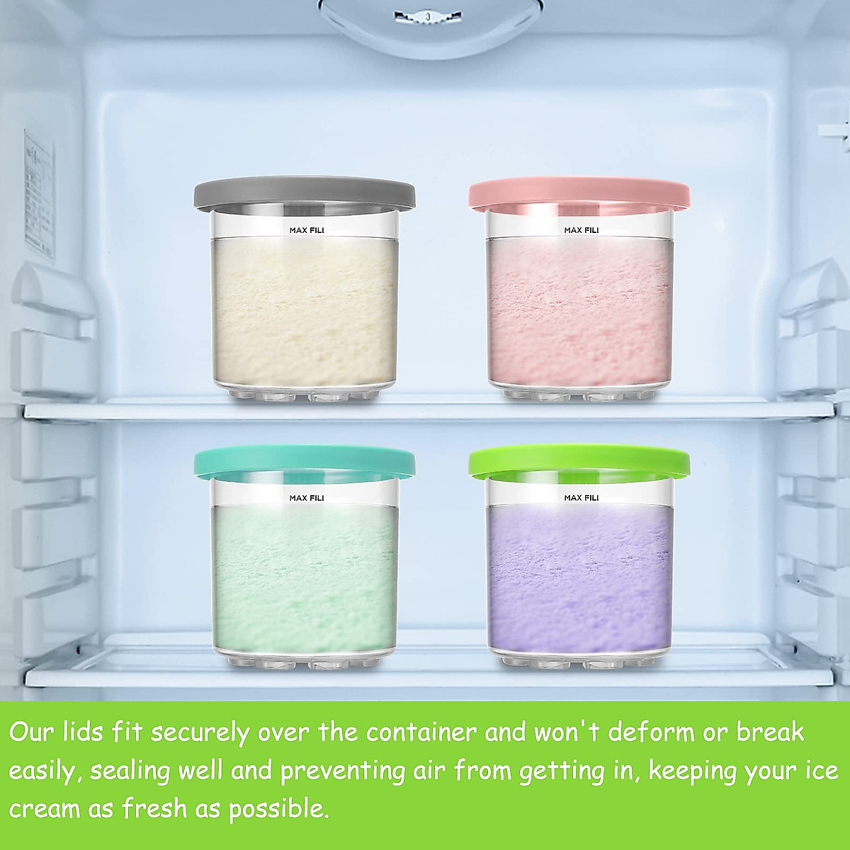 ELIUNG 4 Pack Ice Cream Pints Containers and Lids Compatible for Ni-nja XSKPLID2CD NC300 NC301 NC299AM C300s Series Creami Ice Cream Maker Fit For Ni-nja Creami Pint Containers