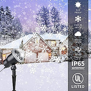 Christmas Projector Lights Outdoor, Holiday Snow Projector with Wireless Remote Control for Landscape Decorative Snowflake Lighting on Christmas New Year Birthday Party Covering House in Snow Flakes