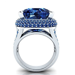 Awmnjtmgpw 925 Sterling Silver Cut Aquamarine cristobalite Zircon Zhenrong Inlaid Carat Blue Topaz Engagement Ring Size 6-10 (Size 8)