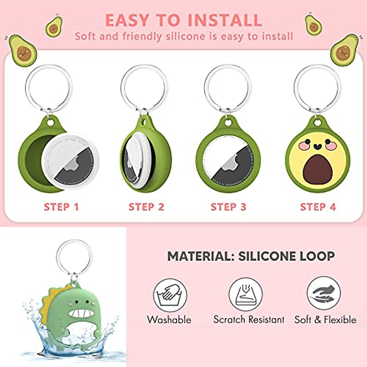 【2 Pack】 Airtag Keychain Cartoon Case for AirTag Tracker,Protective AirTag Holder with Anti-Lost Keychain,Anti-Drop Scratch Airtag Holder Keychain Accessories for Kids Pets Backpacks