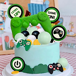 19PCS Video Game Themes Cake Toppers Game Controllers Cake Decorations Gaming Party Decoration for Man Or Gaming Party Cake Decoration (Green)