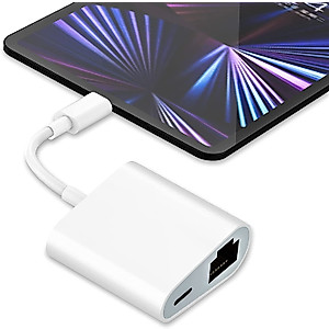 Lightning to Ethernet Adapter, [Apple MFi Certified] 2 in 1RJ45 Ethernet LAN Network Adapter for iPhone/iPad/iPod, Supports 100Mbps Ethernet Network with Charge Port, Plug and Play, Support All iOS