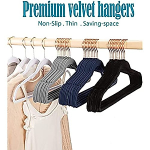 Velvet Hangers 50 Pack, Black Felt Hangers Non Slip with Rose Gold Hook, Premium Felt Hangers for Adult, Heavy Duty Velvet Hanger for Coat, Suit, Short, Skirt, Dress (Black)