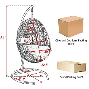 Ulax Furniture Egg Chair, Hanging Swing Chair with Stand, Outdoor Patio Wicker Tear Drop Hammock Chair with Cushion (Beige)