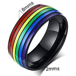 Nanafast 8mm Stainless Steel Enamel Rainbow LGBT Pride Ring for Lesbian & Gay LGBTQ Pride Wedding Engagement Band Black Size 7