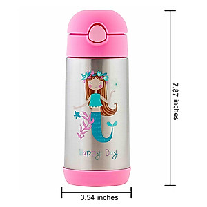 Stephen Joseph Double Wall Stainless Steel Bottles, Insulated Water Bottle for Kids Toddlers, Vacuum Insulated Bottle with Straw, BPA-Free Water Bottle – 11.8 Ounces, MERMAID