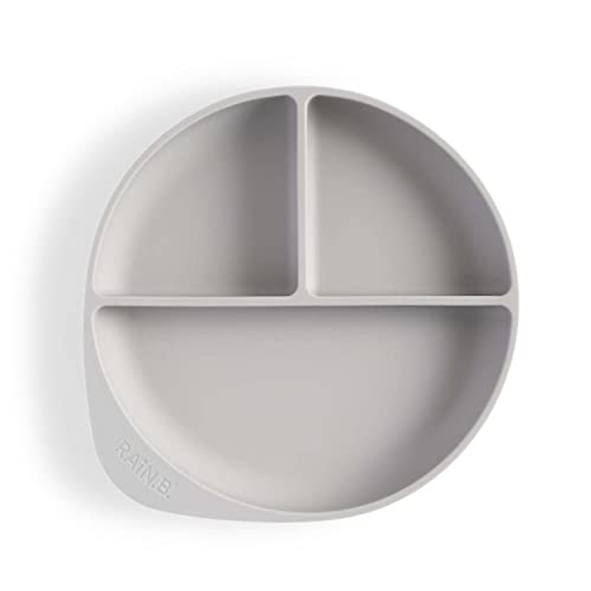 RAiN.B. MellowMate Pure Platinum Silicone Suction Plate for Baby & Toddlers｜Divided Baby Dish with 3 Compartments｜BPA-Free Non-Slip Baby Eating Supplies｜Microwave & Dishwasher Safe – Cloudy Grey