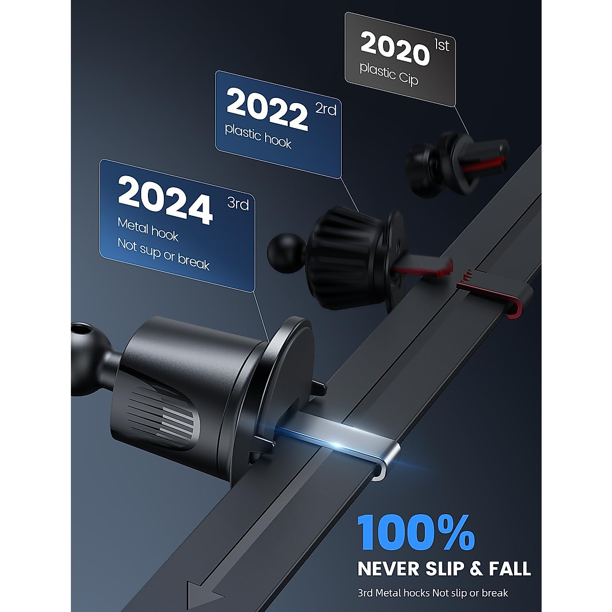 Lamicall 2024 Wider Clamp & Metal Hook Car Phone Holder Vent [Thick Cases Friendly] Phone Holder Car Hands Free Cradle Air Vent for Smartphone (Dark Grey)