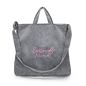 Corduroy Tote Bag for Women,Large Tote Bag ,Shoulder Bag with Zipper&Inner Pockets,Hobo Crossbody Handbag Casual Tote. (Grey)