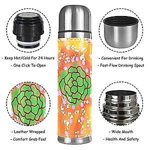 Stainless Steel Leather Vacuum Insulated Mug Abstract Thermos Water Bottle for Hot and Cold Drinks Kids Adults 16 Oz