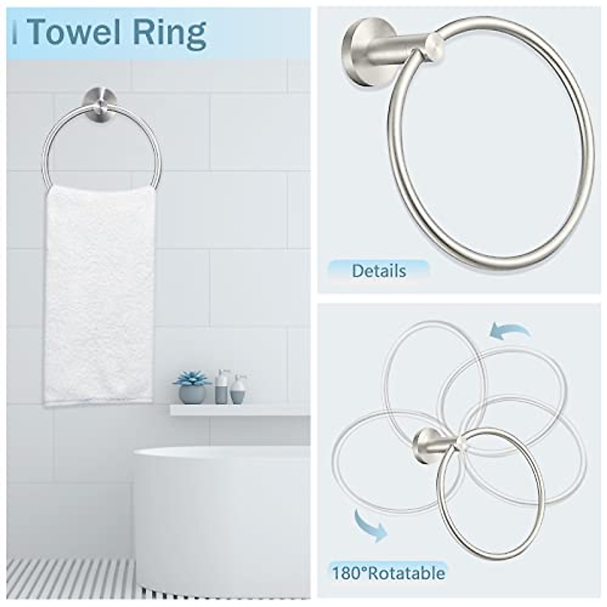Cilee 10 Piece Brushed Nickel Bathroom Hardware Set, 24 inch Brushed Nickel Towel bar Towel Ring Toilet Paper Holder Robe Towel Hook, SUS304 Stainless Steel Bathroom Accessory Set