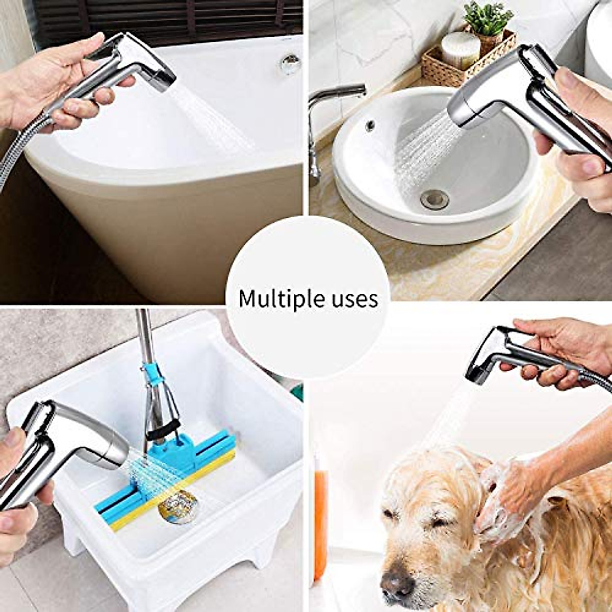 Handheld Bidet Sprayer Toilet Bathroom with Wall Bracket Hose Set, Closestool, Squatting Pan, Water Flower, Floor Cleaning Cloth Diaper for Bathroom Hygiene 3 Set (Note: linker not Included)