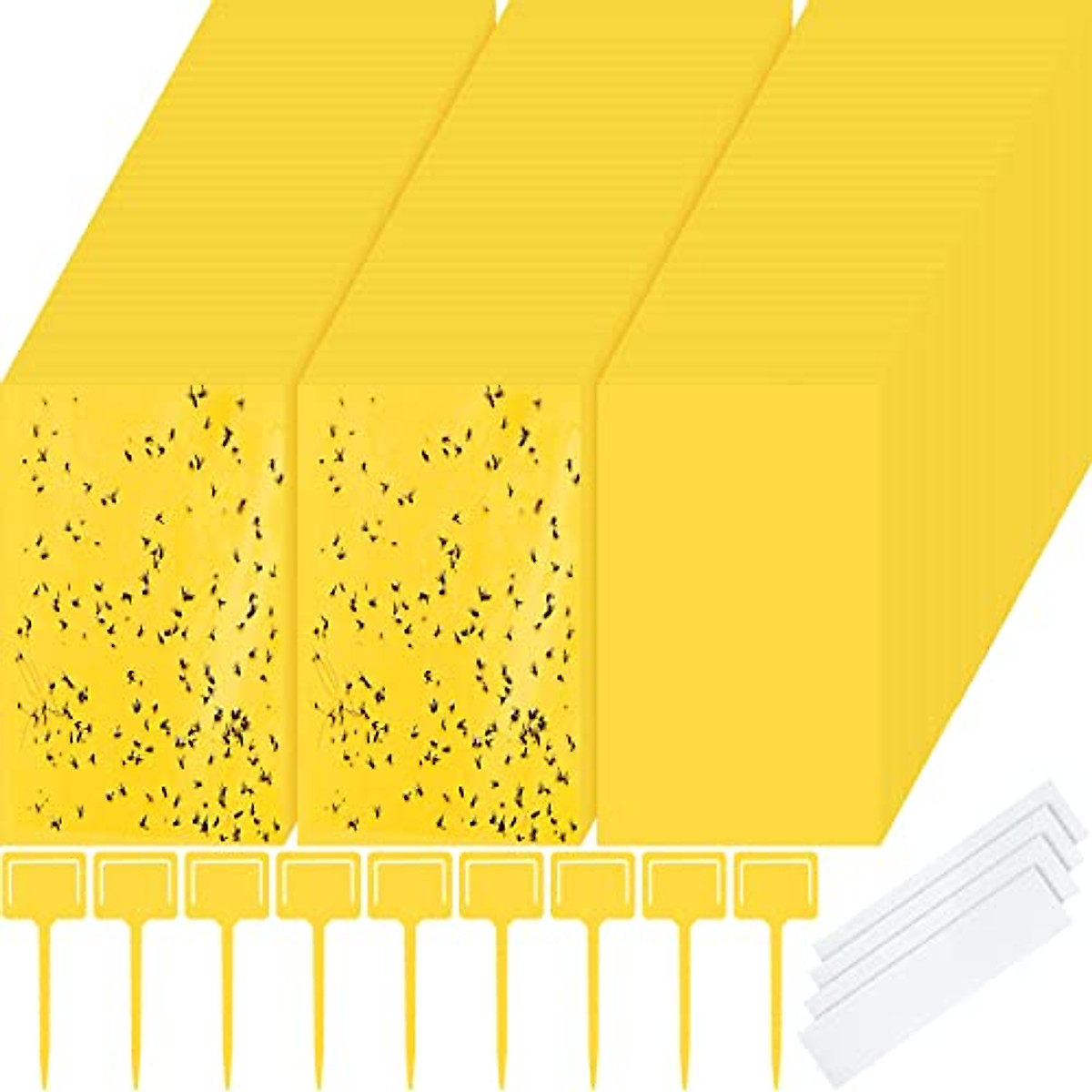 400 Pieces Sticky Traps for Gnats Yellow Dual Sided Sticky Traps for Indoor and Outdoor Fruit Fly Plant Sticky Traps with Twist Ties and Plastic Holders for Flying Plant Insect, Fungus Gnats