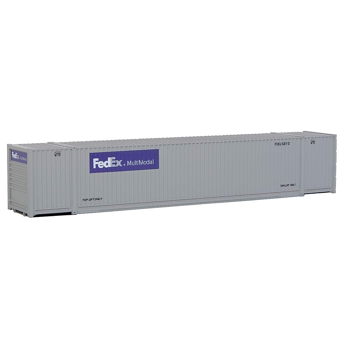 Walthers SceneMaster HO Scale Model of FedEx MultiModal (Gray, Purple) 53' Singamas Corrugated Side Container,949-8504