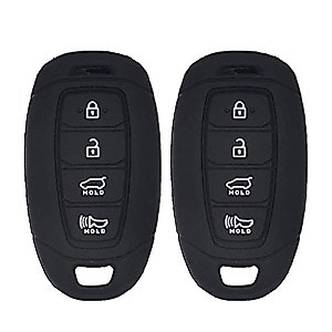 LemSa 2Pcs 4 Buttons Silicone Smart Remote Key Fob Cover Case Protector Holder for Hyundai Kona Santa Fe Azera Grandeur IG 2019 2020, Black