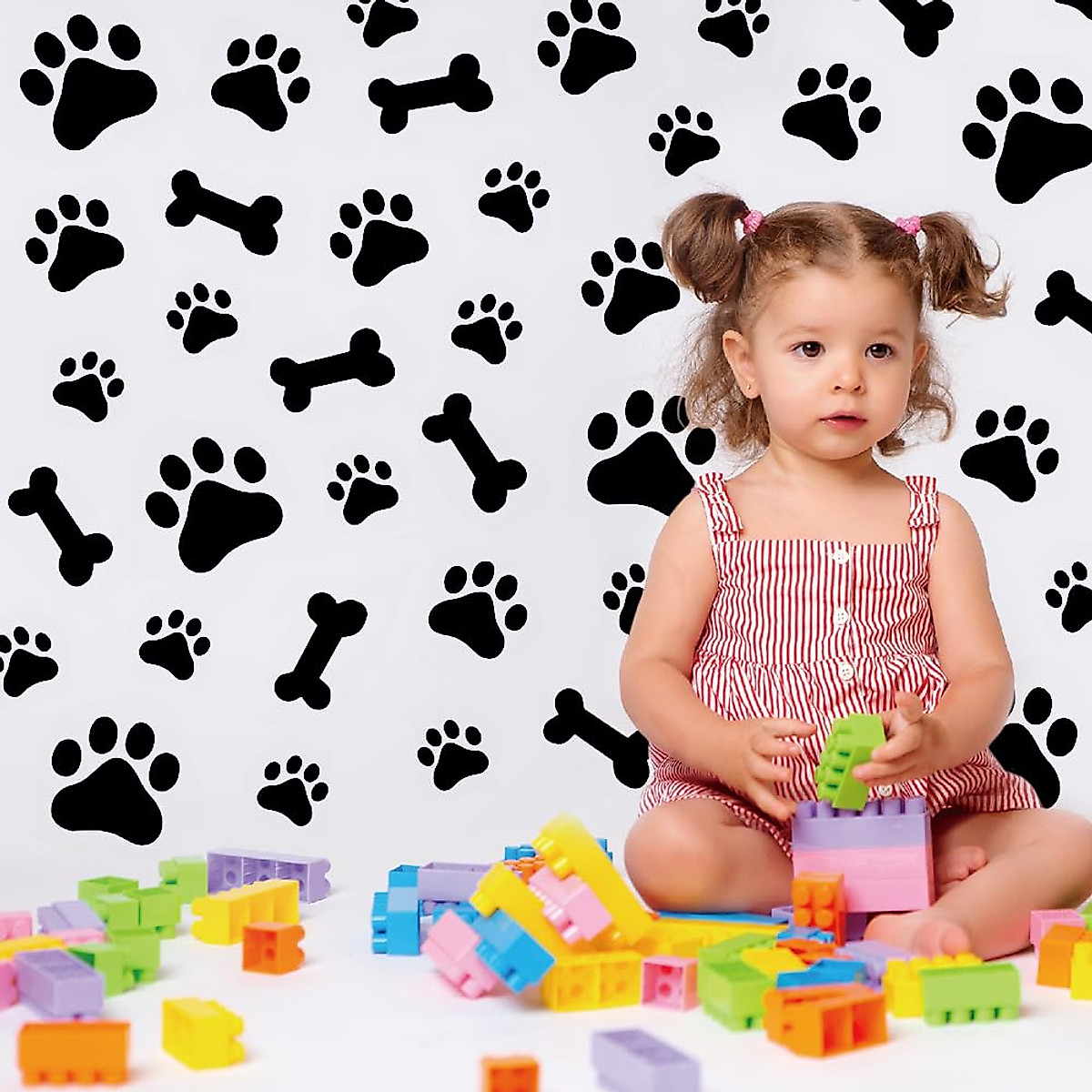 IUMLXJO 76PCS Dog Paws Wall Decals, Vinyl Stones Print Wall Stickers Decor Removable Footprint Mural Wallpaper Decoration for Kids Boys Girls Nursery Bedroom Living Room