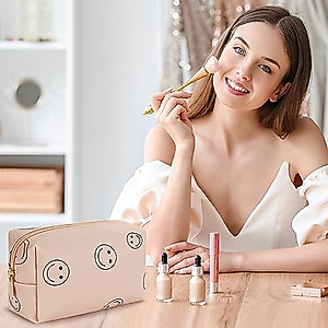 WALONER Makeup Bag For Women Preppy Makeup Bag Pu Leather Waterproof Cosmetic Bag Makeup Bag Organizer Cute Portable Makeup Bag As A Gift For Women Or,Pink