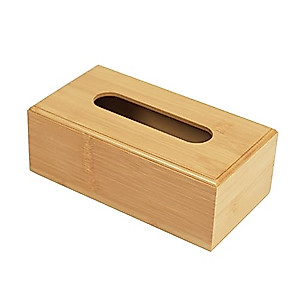 Bamboo Tissue Box Cover Rectangular Facial Tissue Holder for Office Home 9.1 x 3.1 x 4.7 inch