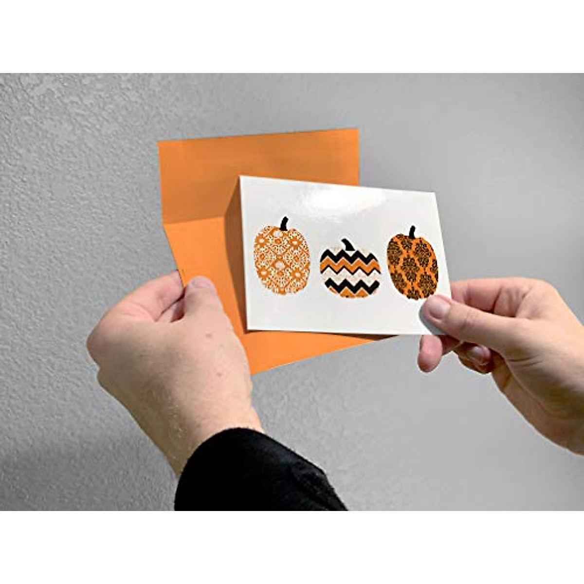 Note Card Cafe Halloween Cards with Tangerine Zest Envelopes | 24 Pack | Patterned Pumpkins Vertical Design | Blank Inside, Glossy Finish | Greeting, Fall, Bulk