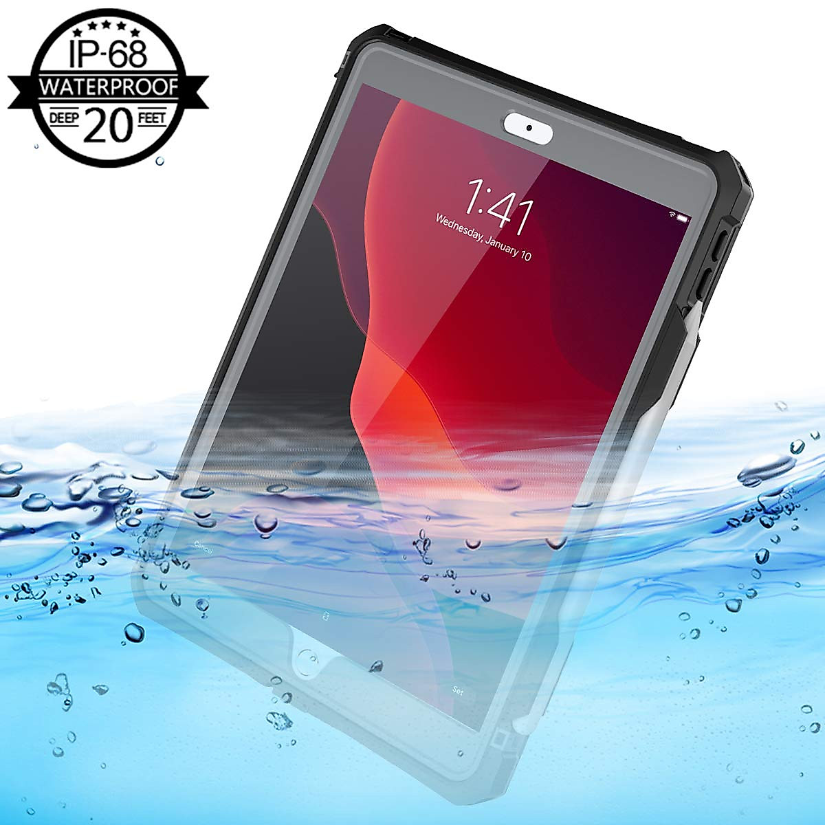 FXXXLTF iPad Case, Waterproof Full Body Cover for iPad 10.2 inch 2021 (Black), Compatible with 7th/8th/9th Gen, Protective with Pencil Holder, Anti-Scratch, Shockproof, IP68