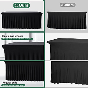 BDDC Table Skirts for Rectangle Tables 6ft - One-Piece Black Table Covers for 6 Foot Tables, Wrinkle Resistant Ruffles Elastic Table Cover and Table Skirt for Banquets, Weddings, Parties