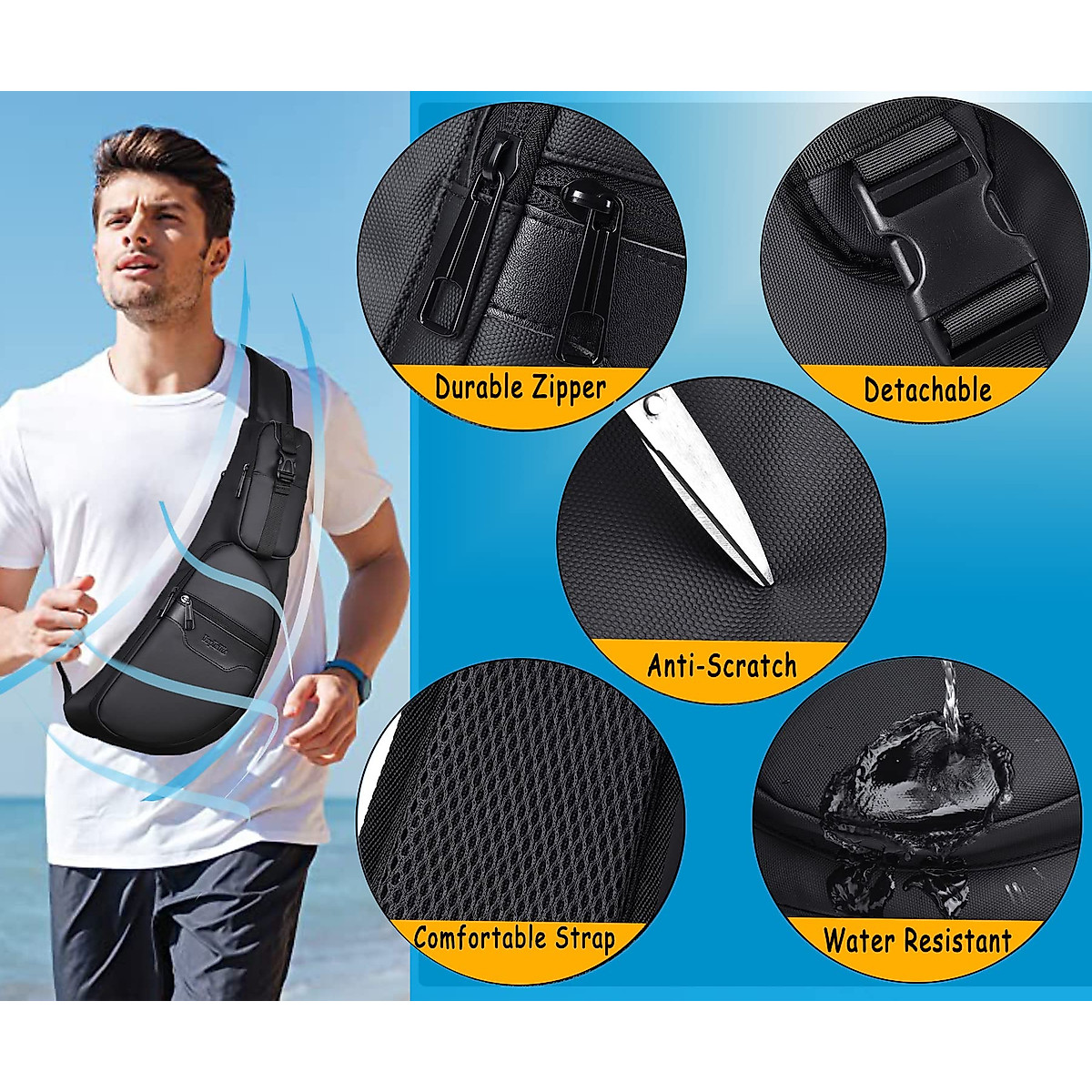 CAISANG Sling bag Chest Shoulder Backpack Crossbody Fanny Pack for Men Waterproof Personal Flex Bag for Travel Camping Outdoor Tactical Daypack