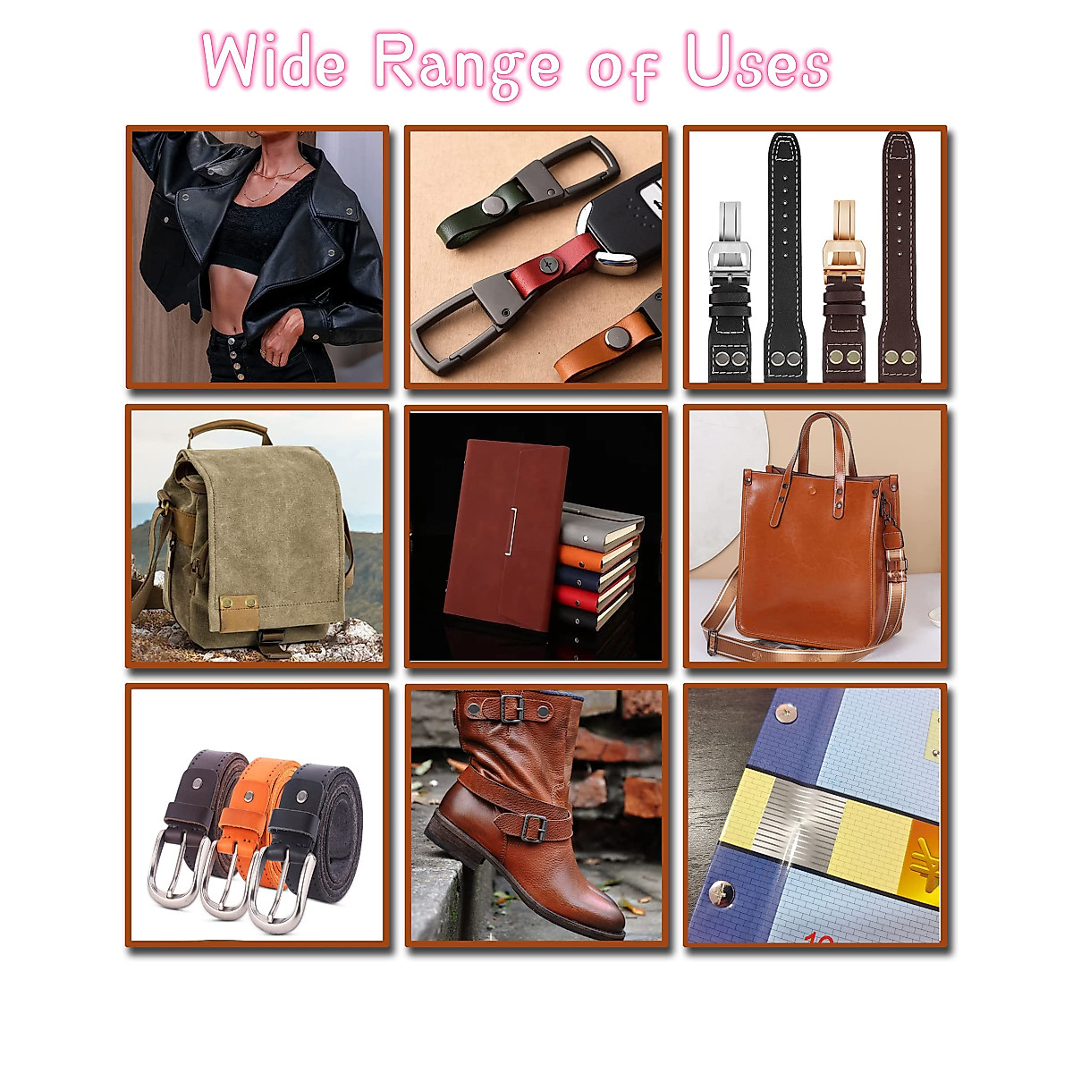 ALLOYMSYY 110 Sets Chicago Screws Leather Rivets Kit， for Binding Screws Trim and Repair Leather Craft Belt, Bag, Shoe, Purse Binding (Silver，M5*4.5.6.8.10.12.)