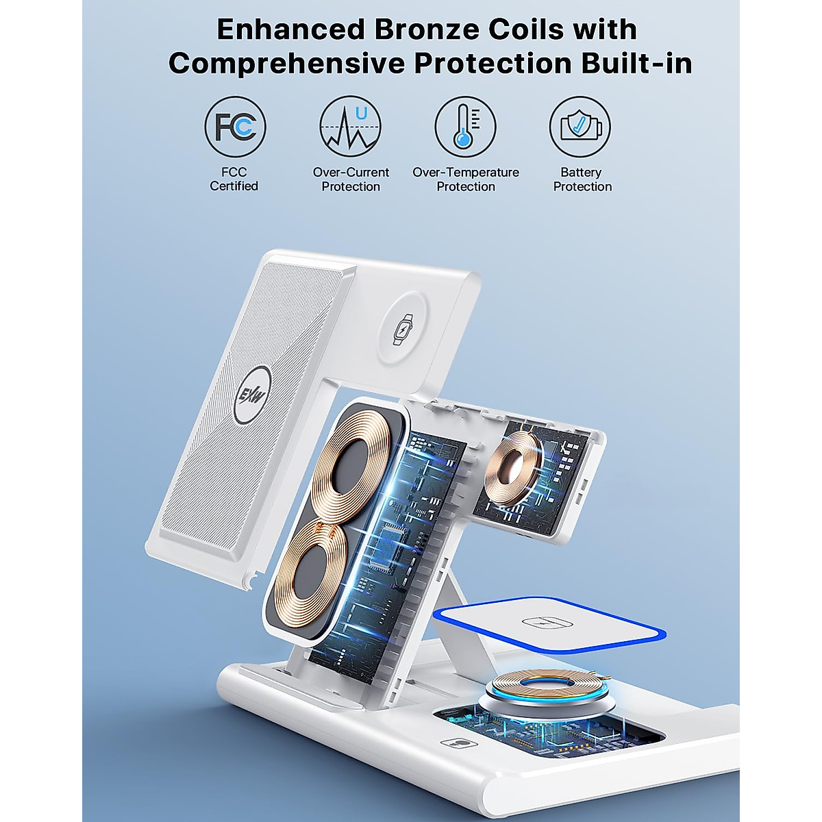 Wireless Charger, 3 in 1 Wireless Charging Station for Multiple Devices,Wireless Charging Stand for iPhone15 14 13 12 11 Series, AirPods Pro 3 2 & Apple Watch [UL-Listed] (White)