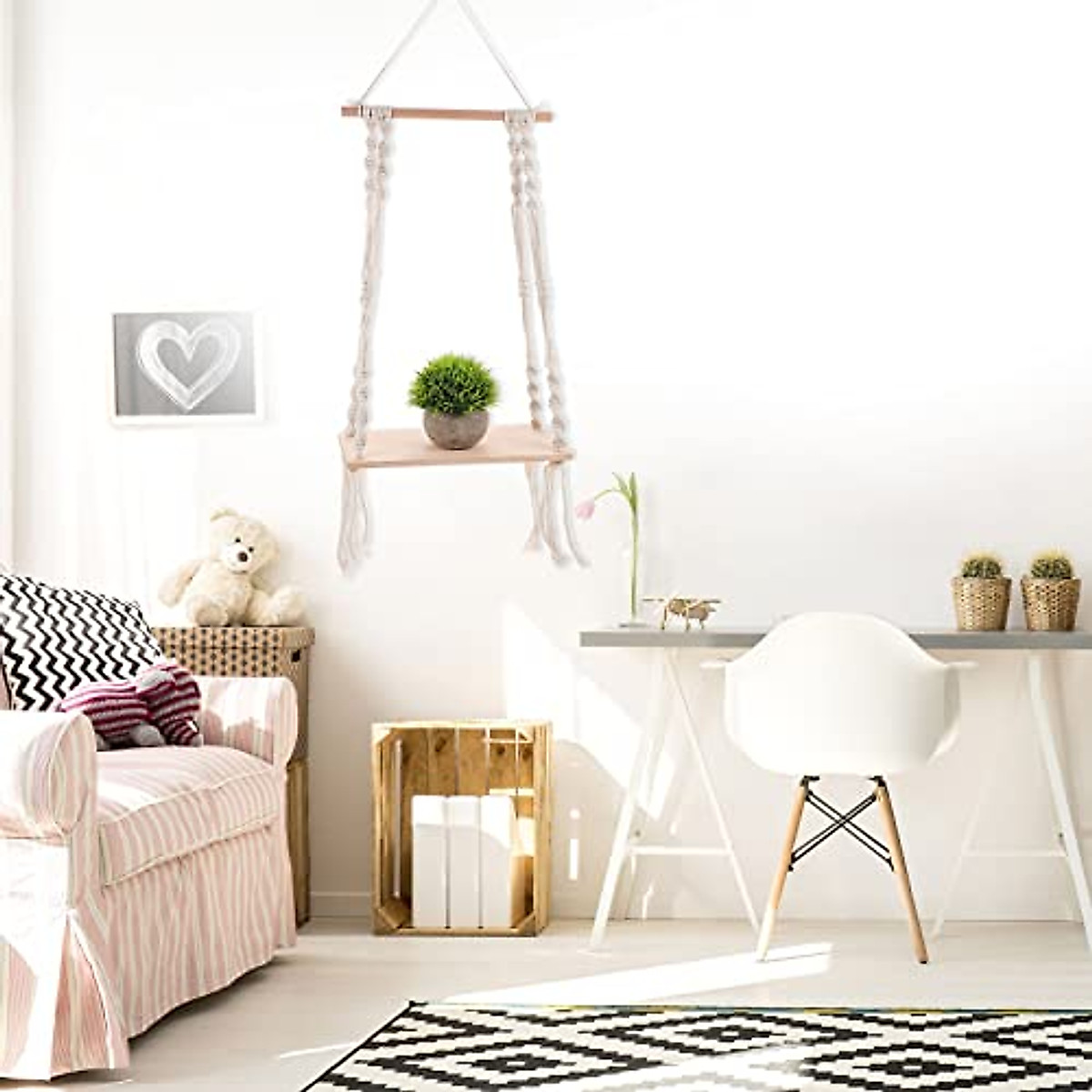 Garneck Home Decor Wall Mounted Shelves Macrame Wall Hanging Shelf Handmade Macrame Shelf Woven Hanger for Plants and Decor Hanging Bohemian Shelf Plants Decor Decoraciones para Salas De Casa