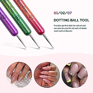 MelodySusie Nail Art Brushes Set,7pcs Professional Pen Nail Gel Brush,Nail Extension and Builder Brush,Liner Brush 2 Sizes Dotting Tools,Gradient Fashion Design for Home DIY Salon Use