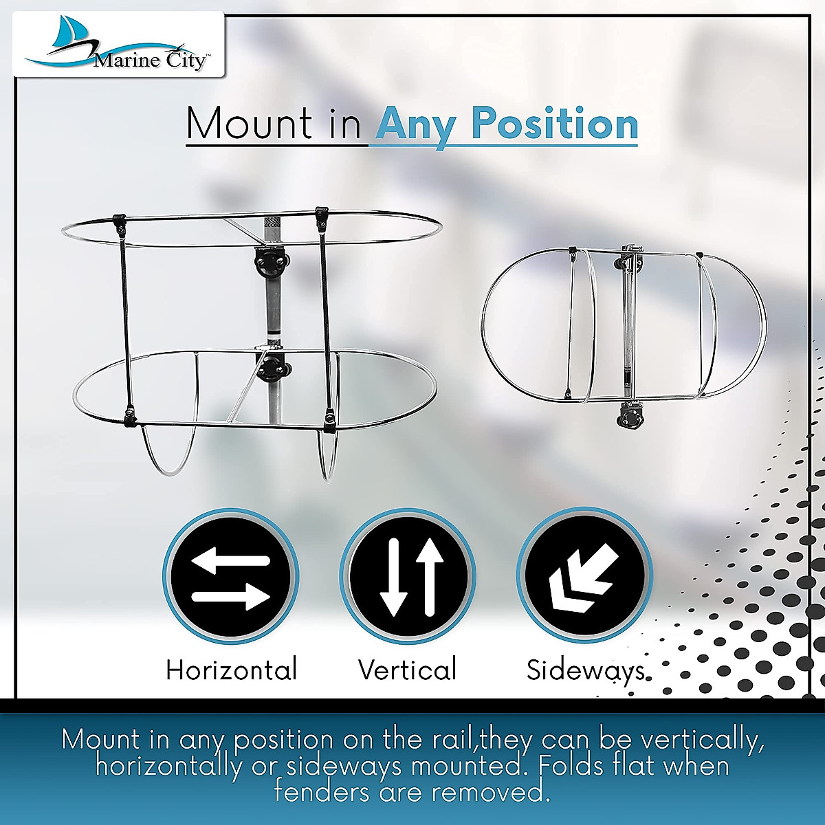 MARINE CITY Stainless-Steel Double Strong and Durable Fender Rack Gloss Finish Easy Use Holder with Stanchion Clamps 11 Inches Diameter Fender for Marines – Boats – Ships – Kayaks (Pack of 1)