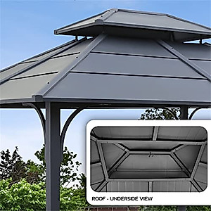 ADUH 12 Ft. W X 14 Ft. D Metal Black 2-Tier Double Roof Patio Gazebo with Curtains and Netting (Color : D, Size : 12 Ft. W X 14 Ft)
