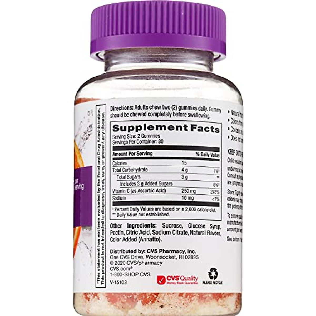 CVS Health Vitamin C Orange Flavored Gummies 250 mg, 60CT