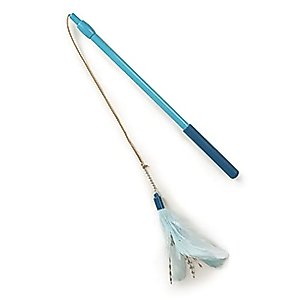 SmartyKat Frisky Flyer Feather Wand Cat Toy, Extendable Up to 24" - Blue, One Size
