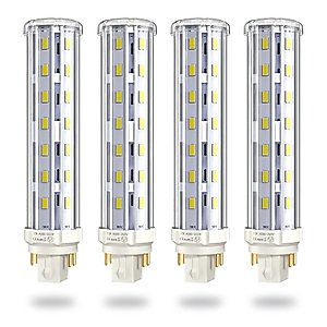 Bonlux 12W GX24Q/G24Q 4-pin Base LED Light Bulb, GX24 LED PL Recessed Light (26W CFL Equivalent) Daylight 6000K for Ceiling Light Downlights (4-Pack, Remove/Bypass The Ballast)