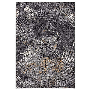 Abani Laguna Collection Grey, Yellow & Beige Contemporary Tree Ring Area Rug - 5'3" X 7'6" Modern Wood Style Accent Rug Rugs