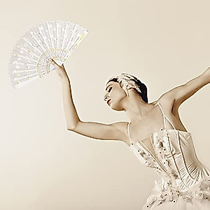 HKACSTHI 6 Packs White Spanish Floral Folding Hand Fan Women Lace Fan Handheld Fans for Wedding and Home Decoration