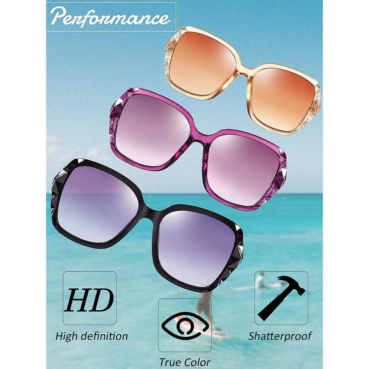 7 Pairs Oversized Sunglasses Women Sparkling Frame Classic Ladies Sunglasses Polarized Square Sunglasses