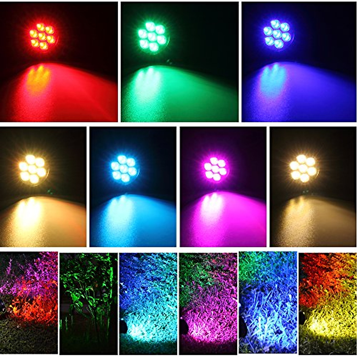T-Sun Color Changing Solar Spotlights, 7 LED Seperate Solar Landscape Spotlights Auto Solar Garden Lights for Trees, Pond, Yard, Driveway, Pool Area(Colorful-2 Pack)